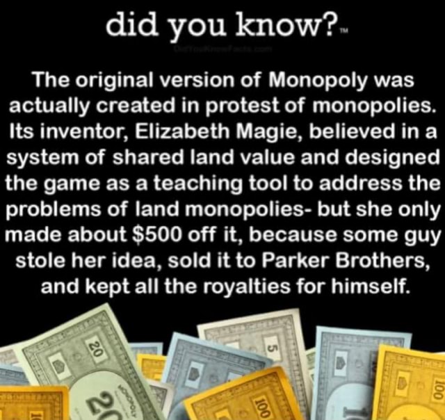 Did you know?. The original version of Monopoly was actually created in ...