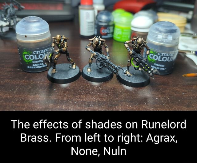 The effects of shades on Runelord Brass. From left to right: Agrax ...