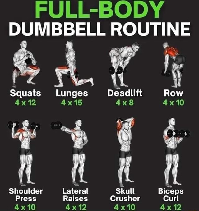 FULL-BODY DUMBBELL ROUTINE Squats Shoulder Press Lunges ad Lateral ...