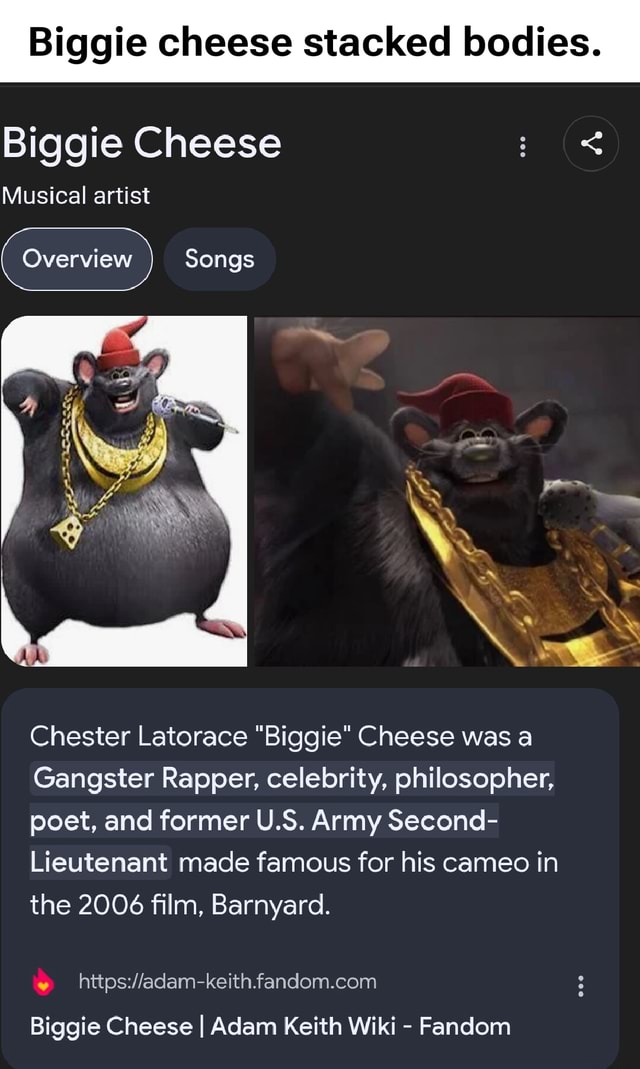 Biggie cheese stacked bodies. Biggie Cheese Musical artist Chester ...