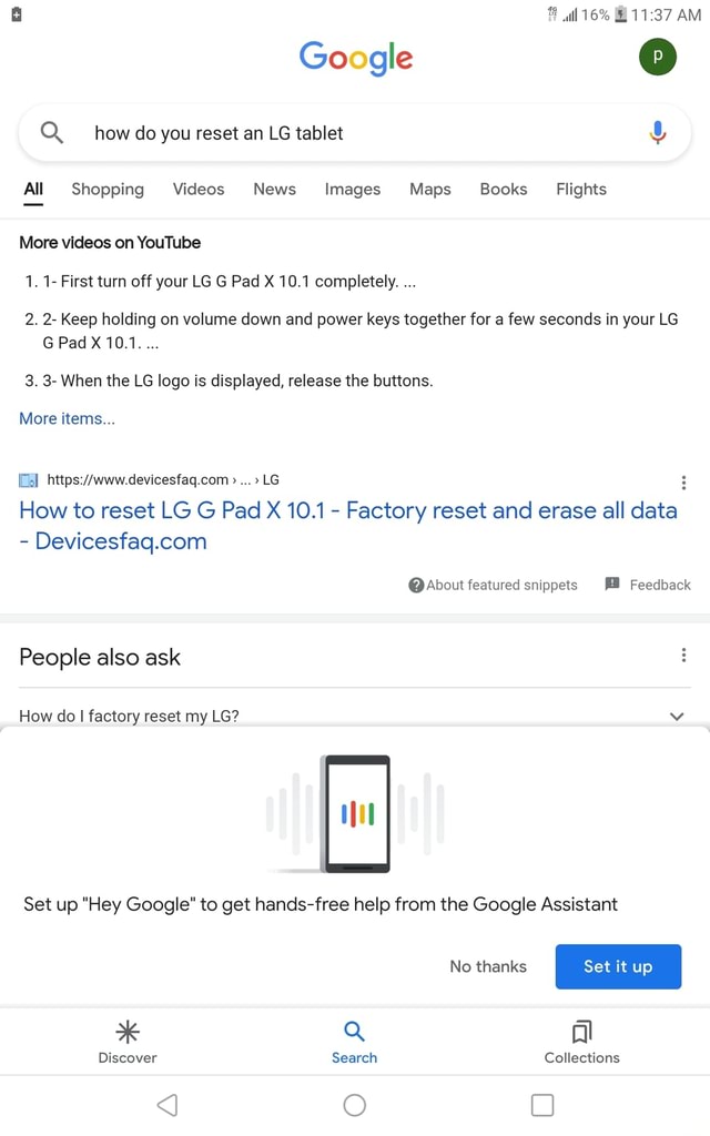 Ll 16% AM Google Q. how do you reset an LG tablet All Shopping Videos ...