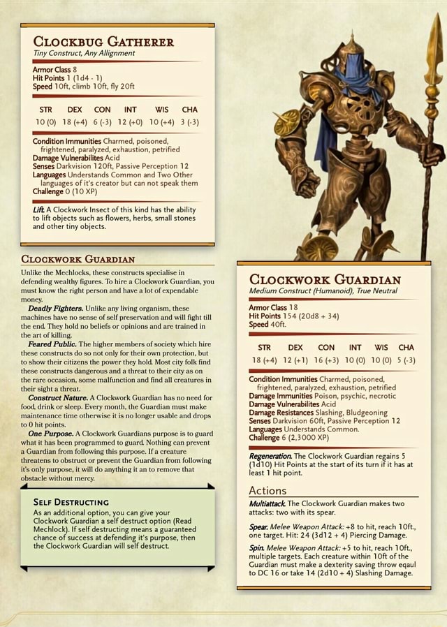 CLOCKBUG GATHERER Tiny Construct, Any Alignment Armor Class 8 Hit ...
