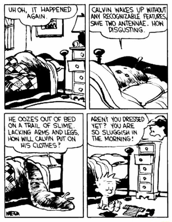 HE COZES OUT OF BED ON A TRAIL OF SLIME. LACKING ARMS AND LEGS, HOW ...