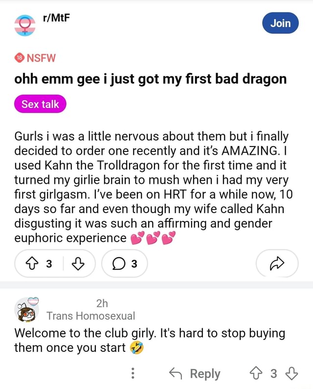 Join NSFW ohh emm gee i just got my first bad dragon Sex talk Gurls i was a little nervous about ...