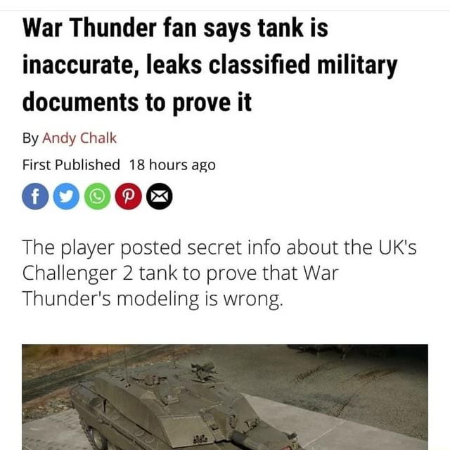 War Thunder fan says tank is inaccurate, leaks classified military ...