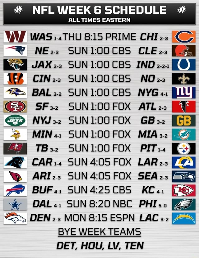NFL WE EK SCHEDULE ALL TIMES EASTERN WY) WAS THU PRIME CHI2s @e NE JAX ...