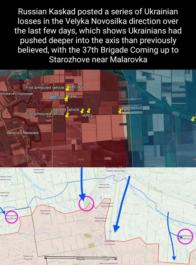 Russian Kaskad posted a series of Ukrainian losses in the Velyka ...
