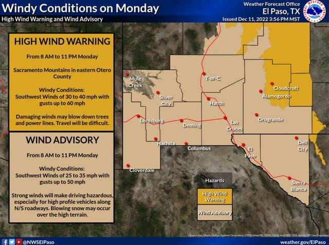 Windy Conditions on Monday Weather Forecast Office Paso, TX High Wind ...