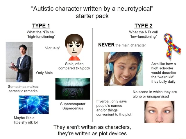 "Autistic character written by a neurotypical" starter pack TYPE 1 TYPE ...