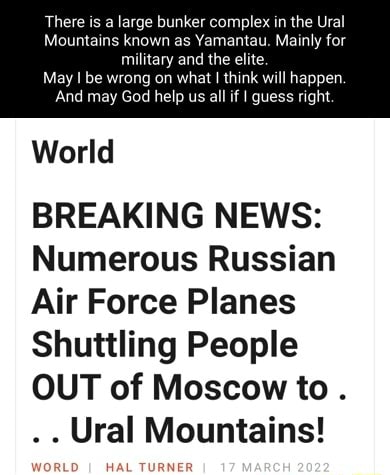 There is a large bunker complex in the Ural Mountains known as Yamantau ...