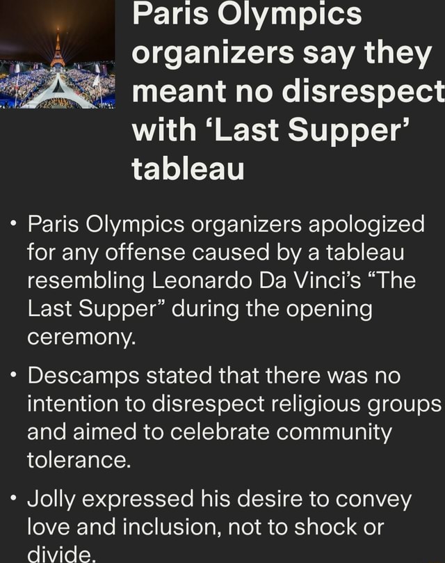 Paris Olympics organizers say they meant no disrespect with 'Last ...