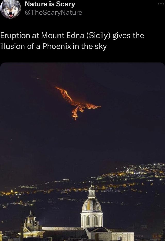 Eruption at Mount Edna (Sicily) gives the illusion of a Phoenix in the ...
