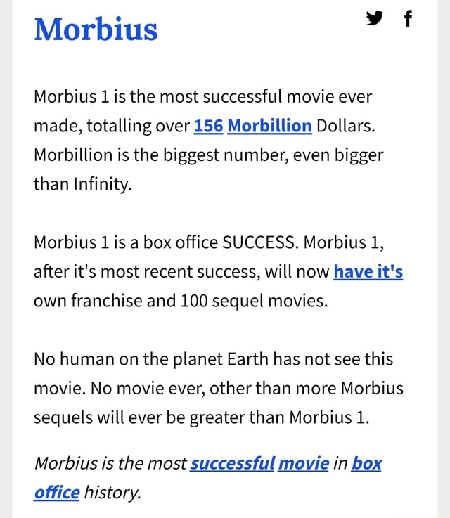 Morbius Morbius 1 is the most successful movie ever made, totalling ...