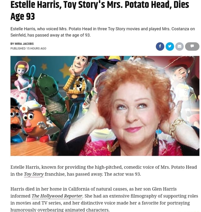 Estelle Harris, Toy Story Mrs. Potato Head, Dies Age 93 Estelle Harris ...
