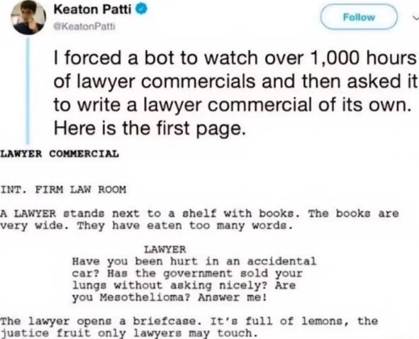 Keaton Patti @ Follow @KeatonPatt I forced a bot to watch over 1,000 ...