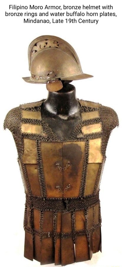 Filipino Moro Armor, bronze helmet with bronze rings and water buffalo ...