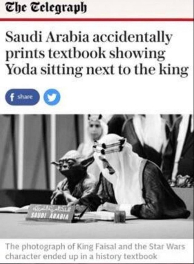 Saudi Arabia accidentally prints textbook showing Yoda sitting next to ...