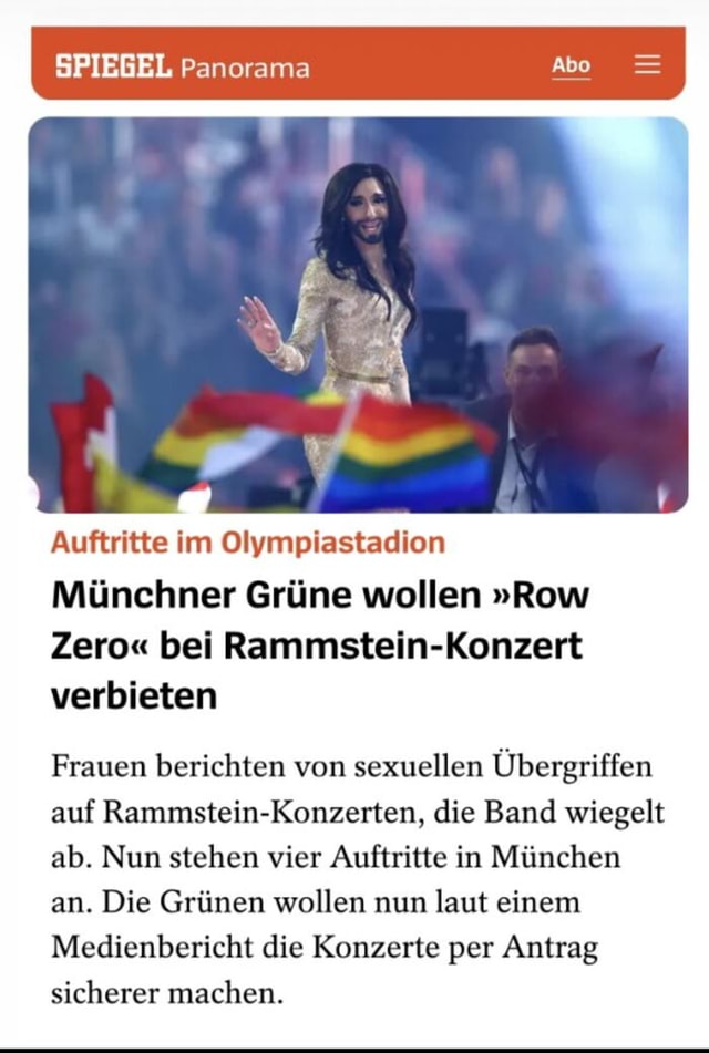 SPIEGEL Panorama Auftritte im Olympiastadion Miinchner Griine wollen "Row Zero" bei Rammstein ...
