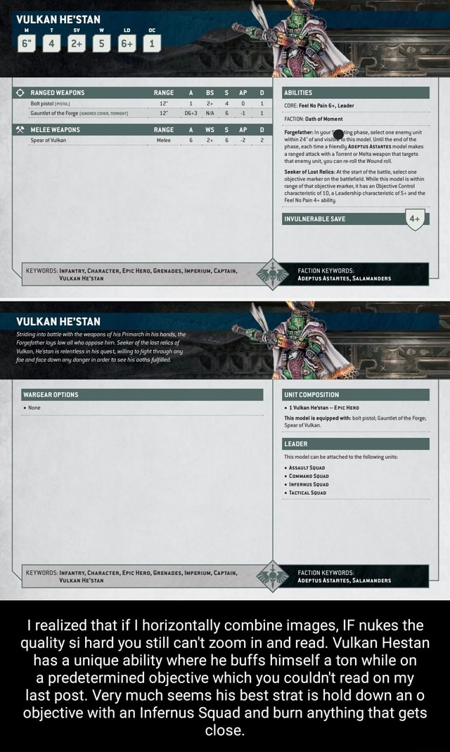 VULKAN HE'STAN RANGED WEAPONS ABILITIES Bolt pistol jrstou} CORE: Feel ...