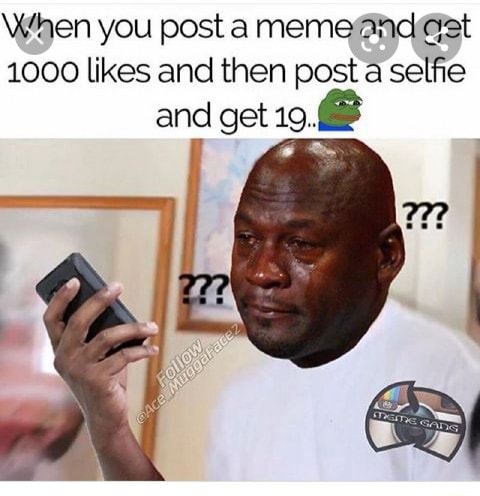 \When you post a meme and erst 1000 likes and then post a selfie and ...