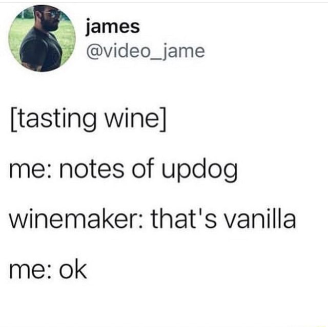James @video_. [tasting wine] me: notes or updog winemaker: that's ...