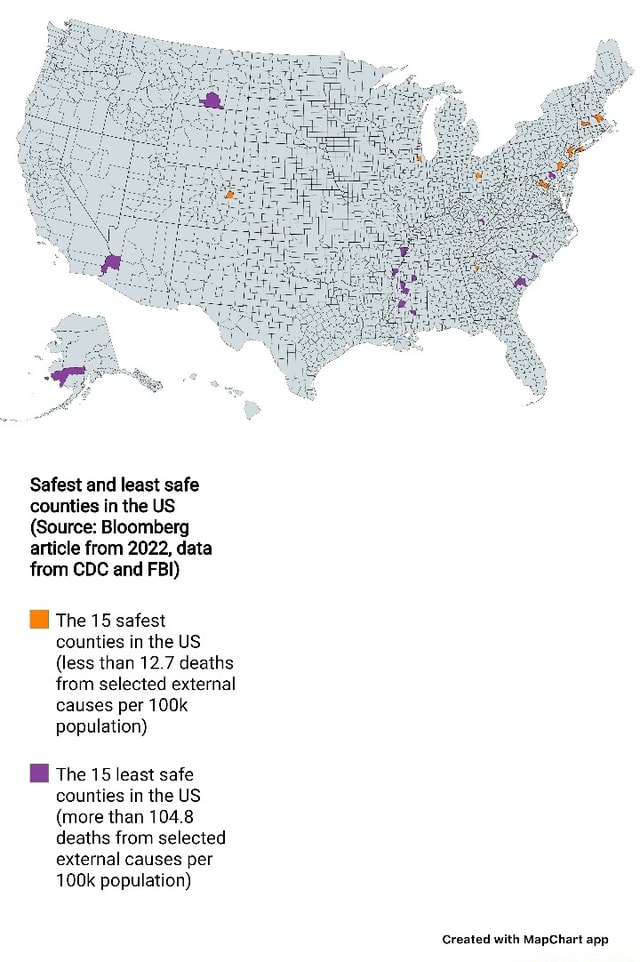 Safest and least safe counties in the US (Source: Bloomberg article ...