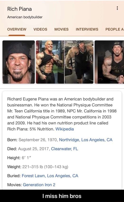 Rich Piana American bodybuilder OVERVIEW VIDEOS MOVIES INTERVIEWS ...