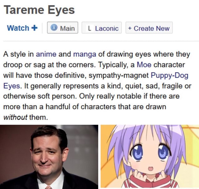 Tareme Eyes A style in anime and manga of drawing eyes where they droop ...