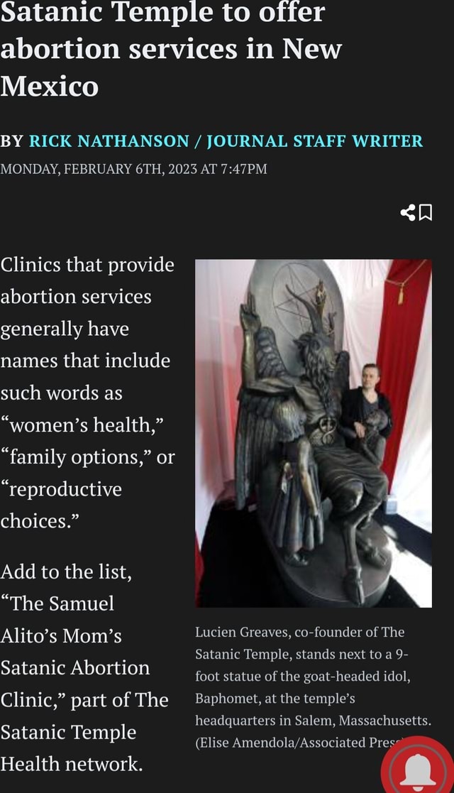 Satanic Temple to offer abortion services in New Mexico BY RICK ...