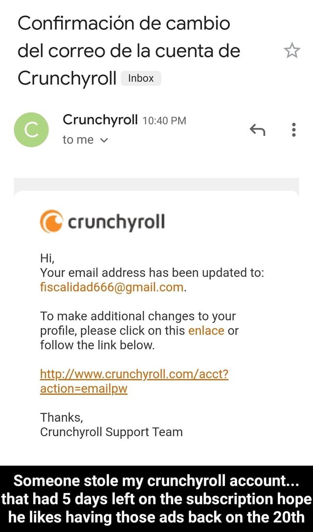 Confirmacion de cambio del correo de la cuenta de Crunchyroll !nbox ...