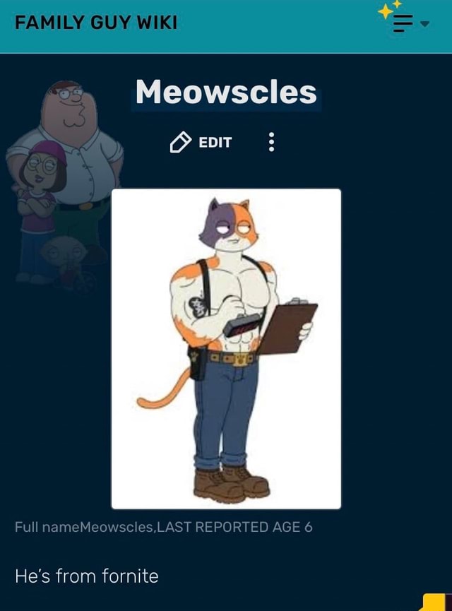 FAMILY GUY WIKI (Meowscles Full nameMeowscles, LAST REPORTED AGE 6 He's ...