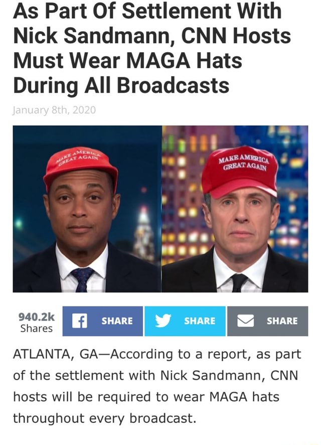 As Part Of Settlement With Nick Sandmann, CNN Hosts Must Wear MAGA Hats ...
