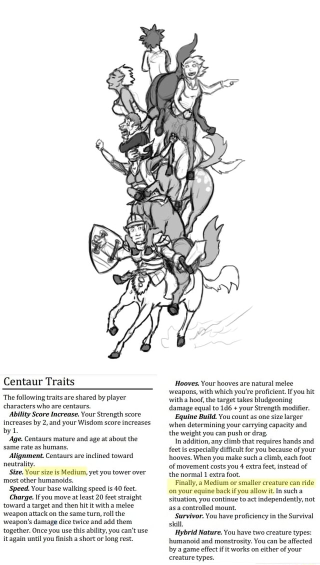 Centaur Traits The following traits are shared by player characters who ...