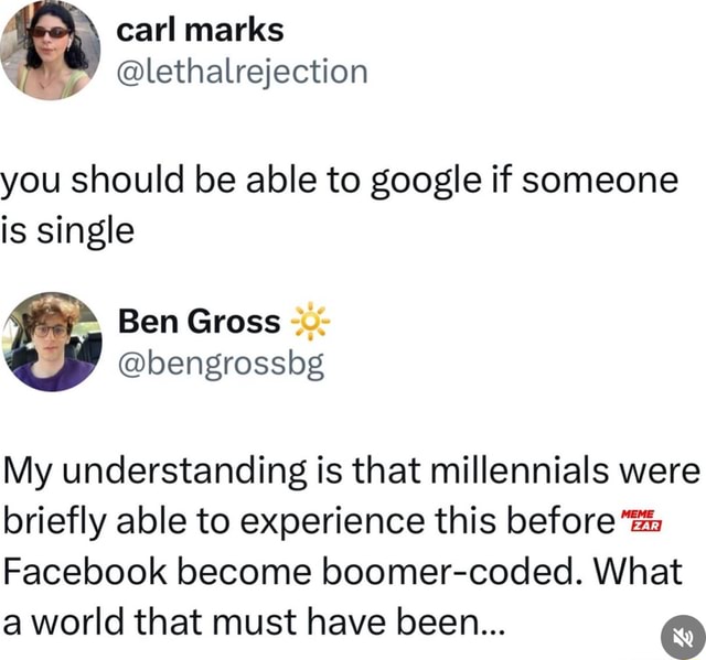 Carl marks q @lethalrejection you should be able to google if someone is single t>, Ben Gross ...