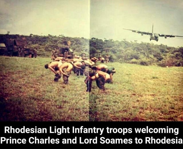 Ts 3 Rhodesian Light Infantry troops welcoming Prince Charles and Lord ...