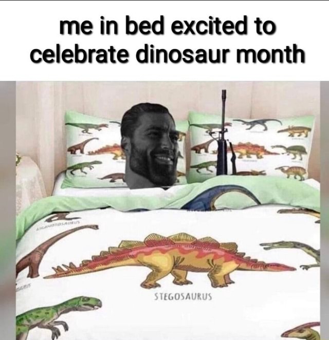 Me in bed excited to celebrate dinosaur month STEGOSAURUS - iFunny