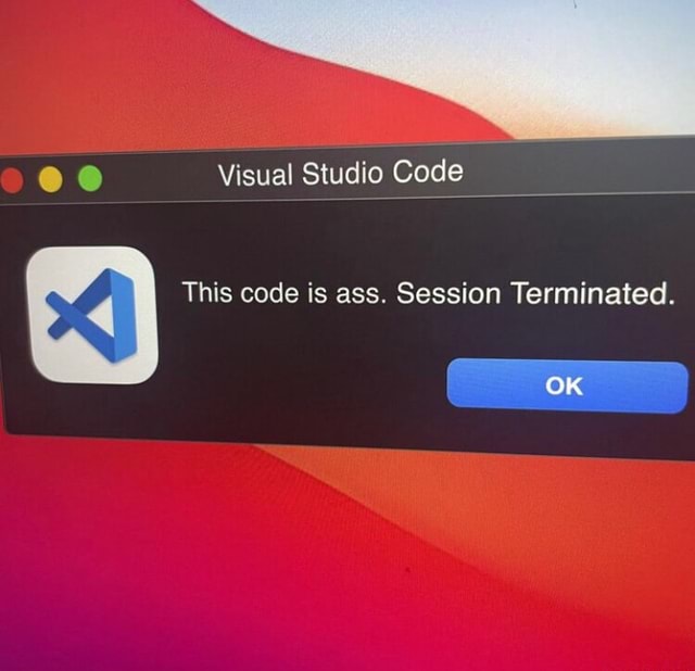 Visual Studio Code This code is ass. Session Terminated. OK - iFunny