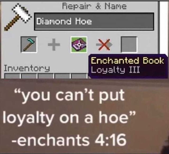 Diamond Hoe Enchanted Book Loyalty III "you can't put loyalty on a hoe ...