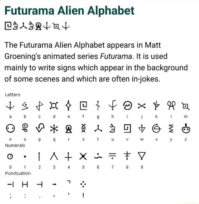 Futurama Alien Alphabet The Futurama Alien Alphabet appears in Matt ...