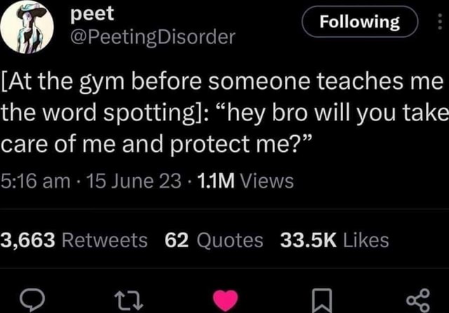 Peet Following ) @PeetingDisorder ty [At the gym before someone teaches ...