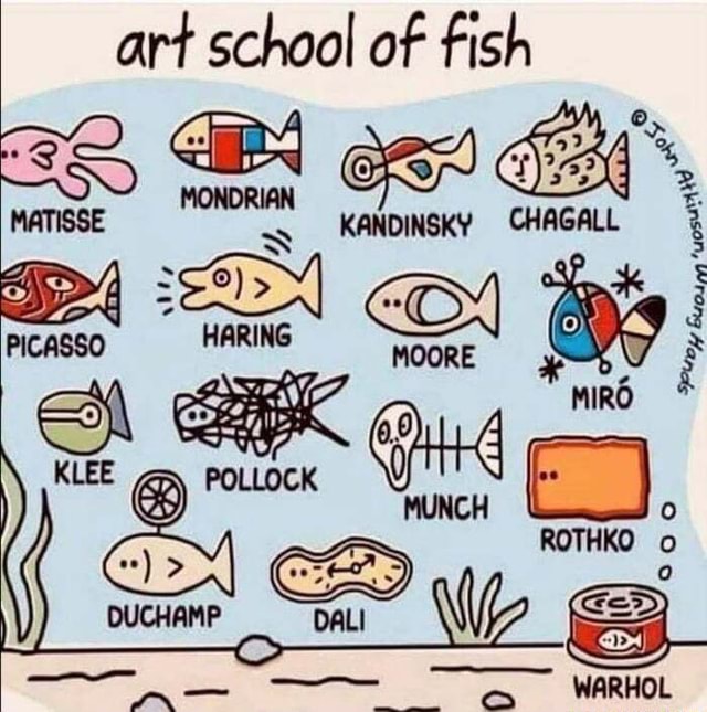 Art school of fish KANDINSKY CHAGALL HARING MOORE ROTHKO DUCHAMP DALI ...