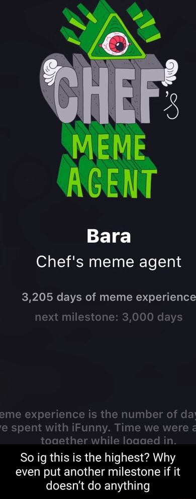 Bara Chef's meme agent 3,205 days of meme experience next milestone ...