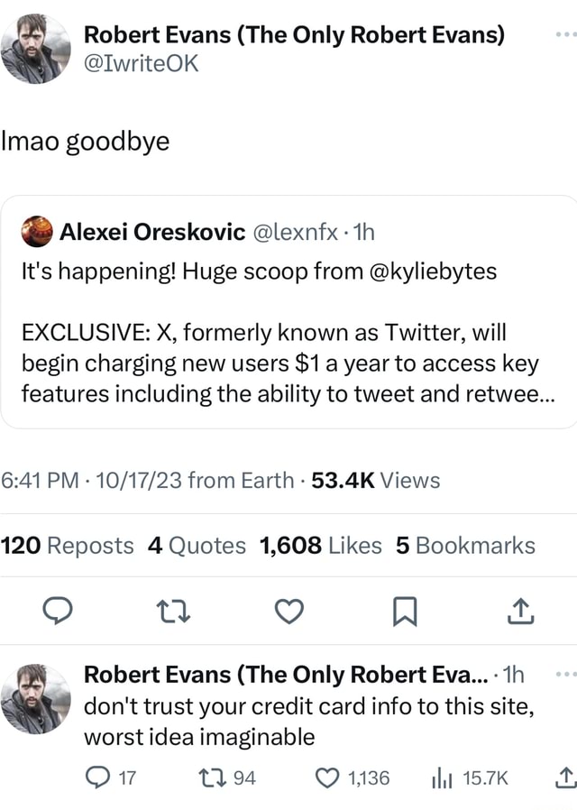 Robert Evans (The Only Robert Evans) Imao goodbye Alexei Oreskovic @lexnfx It's happening! Huge ...