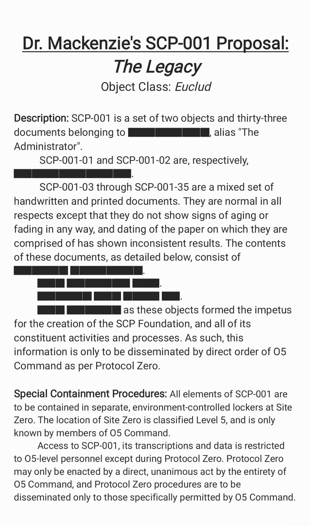 Dr. Mackenzie's SCP-001 Proposal: The Legacy Object Class: Euclud ...