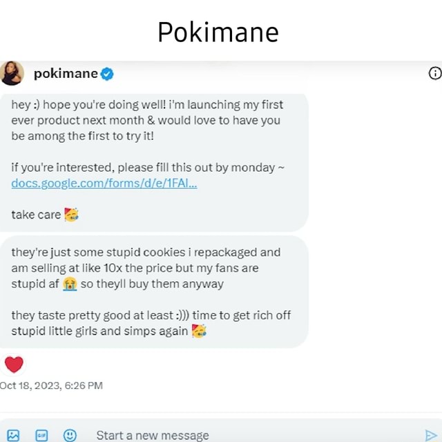 Pokimane pokimane @ hey hope you're doing well! i'm launching my first ...