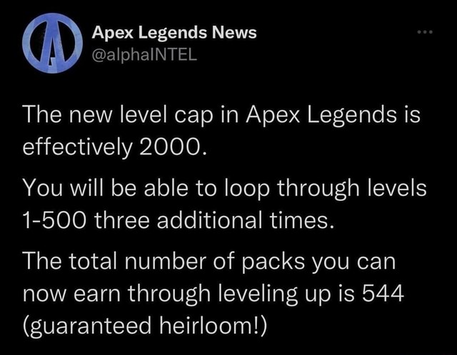 Apex Legends News @alphalNTEL The new level cap in Apex Legends is ...