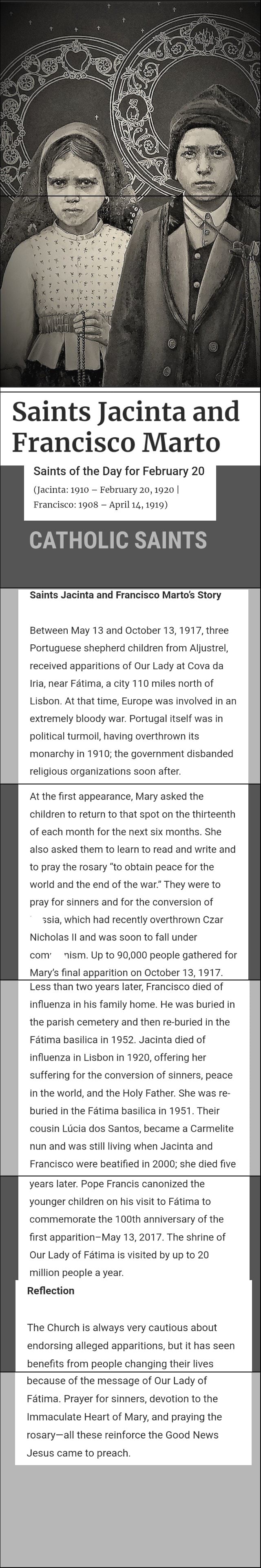 Saints Jacinta and Francisco Marto Saints of the Day for February 20 ...