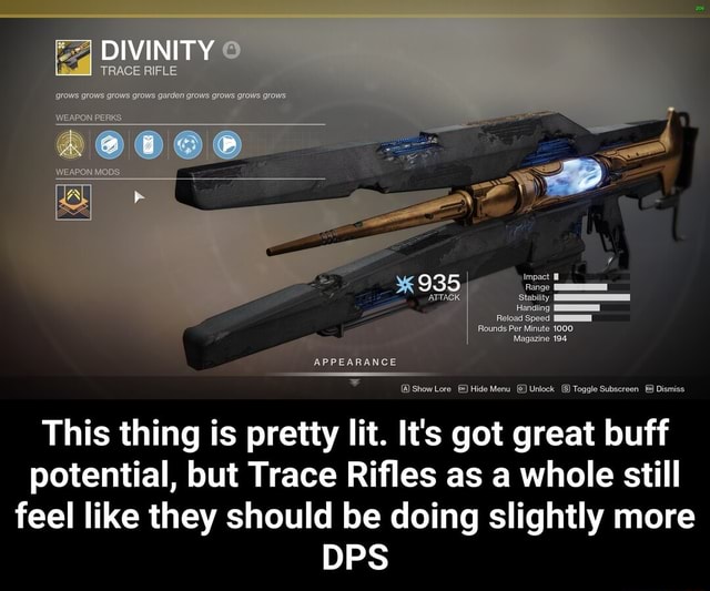 This thing is pretty lit. It's got great buff potential, but Trace ...