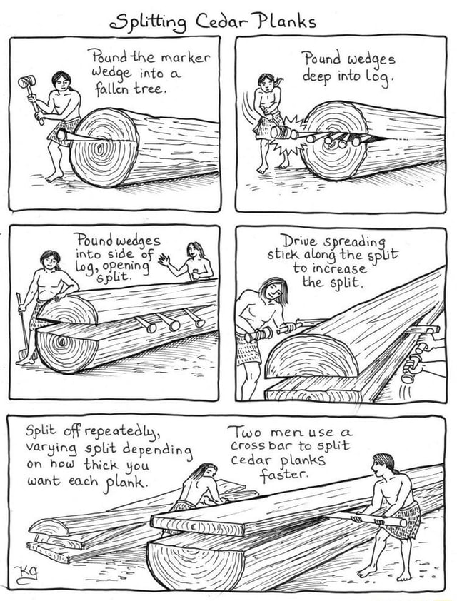 Splitting Cedar Planks "Rand the marker Pound wedges Wedge into deep ...