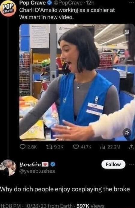 Pep Crave @ Charli D'Amelio working as a cashier at Walmart in new ...